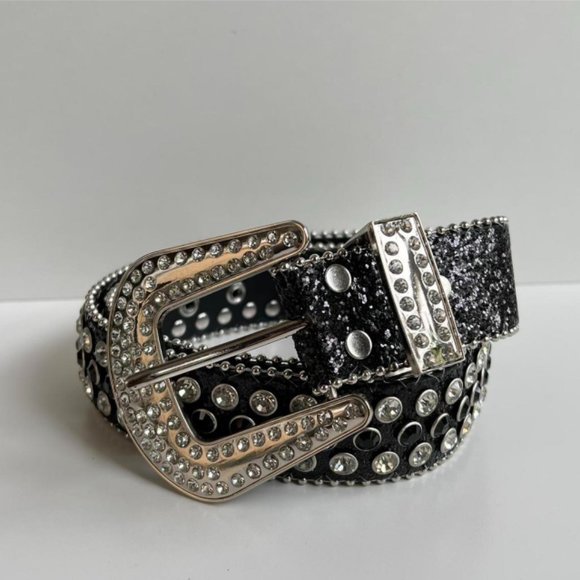 Accessories | Y2k 200s Style Rhinestone Crystal Grunge Black Punk Belt ...